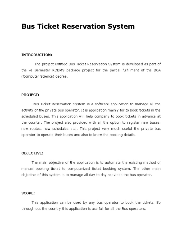 Bus Ticket Reservation System Highblix Academic Final Year Project ...