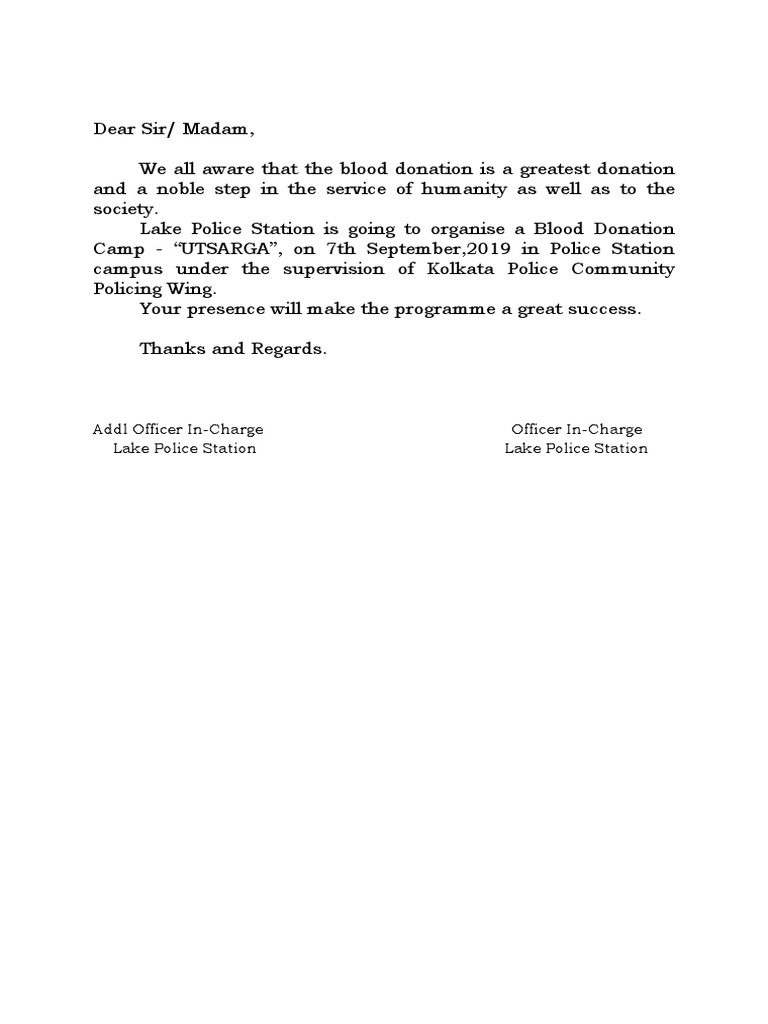 Invitation Letterfor Blood Donation | PDF