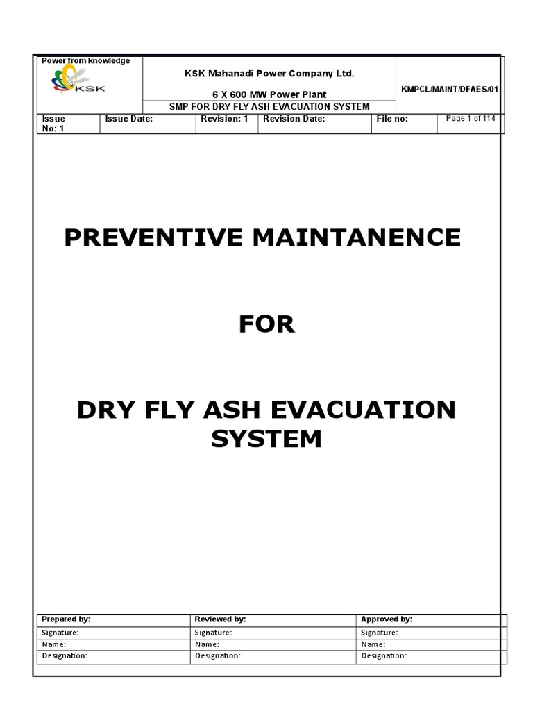 Preventive Maintenance for Fly Ash System | PDF | Valve | Machines