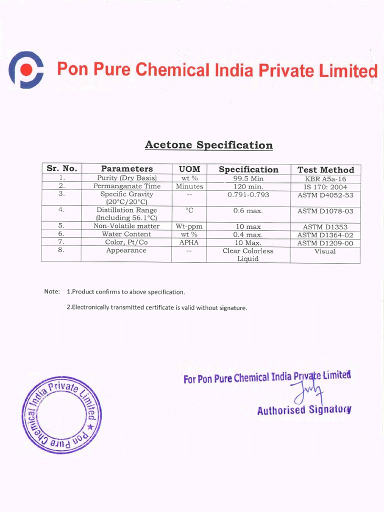 Acetone COA PDF | PDF