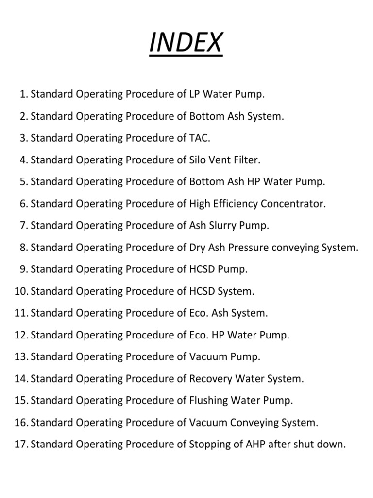 Standard Operating Procedures Index | PDF