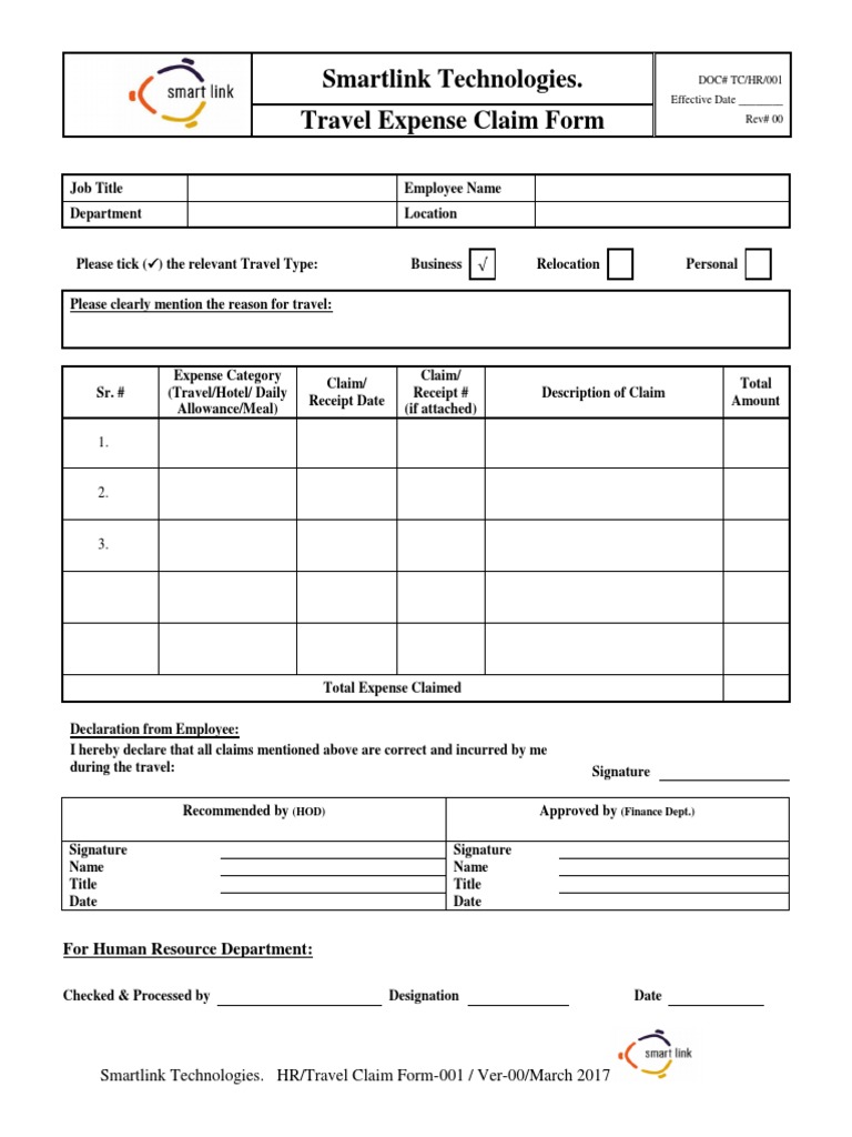 SLT - Travel Claim Form | PDF