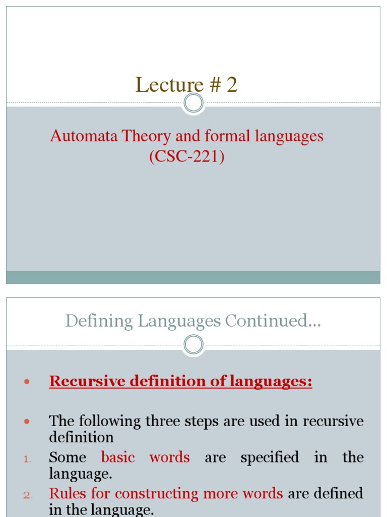 Lecture # 2: Automata Theory and Formal Languages (CSC-221) | PDF | Regular Expression ...