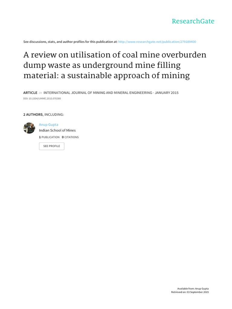 A Review On Utilisation of Coal Mine Overburden Dump Waste As ...