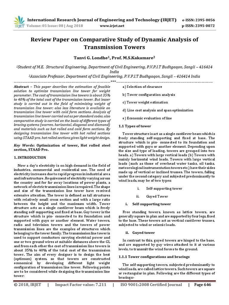 Comparative Study PDF | PDF | Electric Power Transmission | Structural Load