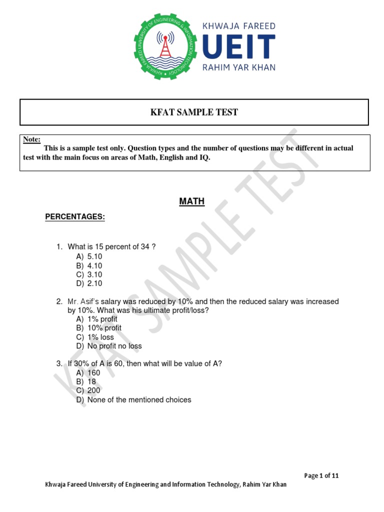 Kfat Sample Test Kfueit | PDF | Ratio | Teaching Mathematics