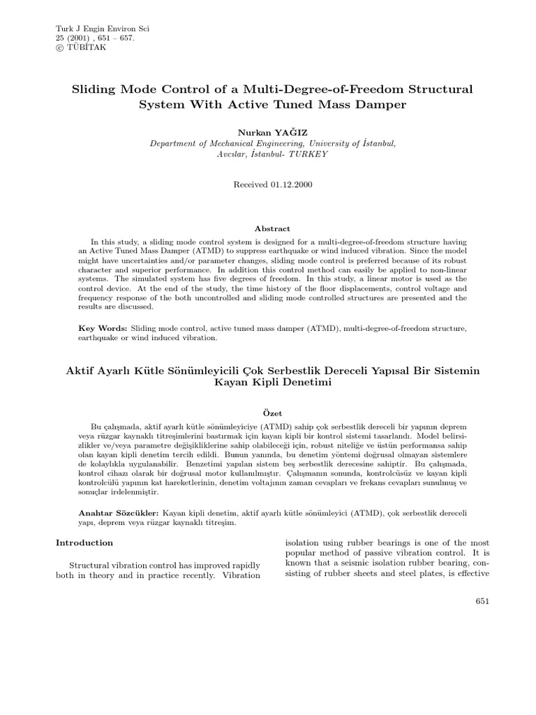 Sliding Mode Control of A Multi-Degree-Of-Freedom Structural System ...