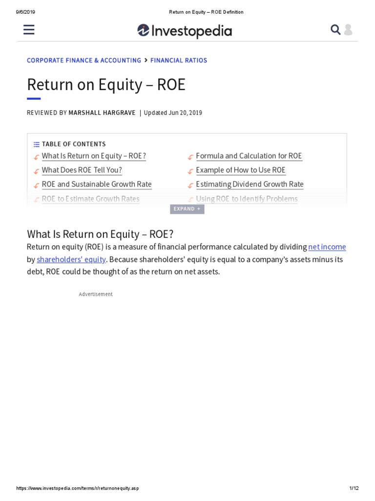 What Is Return On Equity - ROE? | PDF | Return On Equity | Equity (Finance)