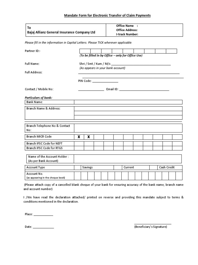 FIP Mandate Form | Download Free PDF | Payments | Cheque