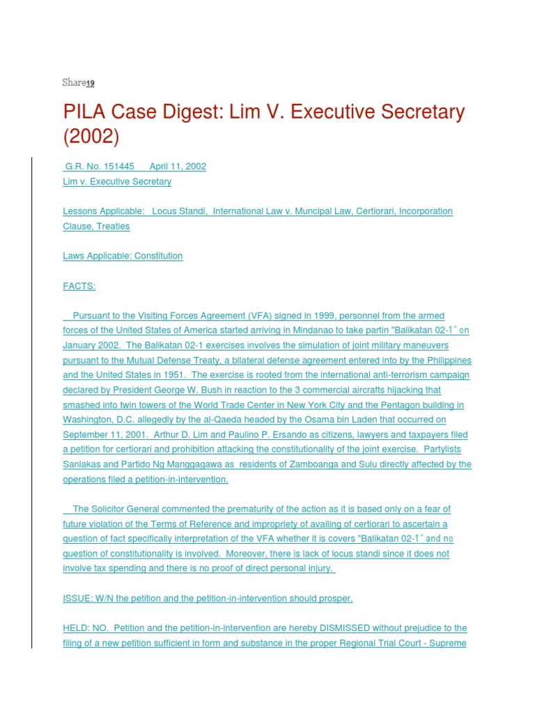 13 Lim Vs Executive Secretary | PDF | Treaty | International Law