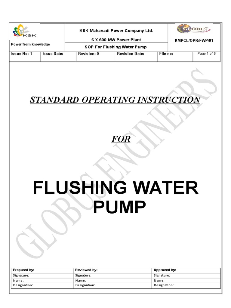 Sop For Flushing Water Pump | PDF | Pump | Power Station