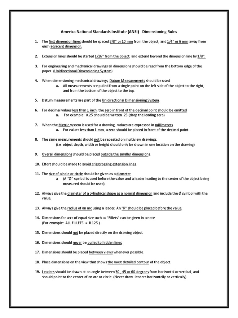 America National Standards Institute (ANSI) - Dimensioning Rules | PDF ...