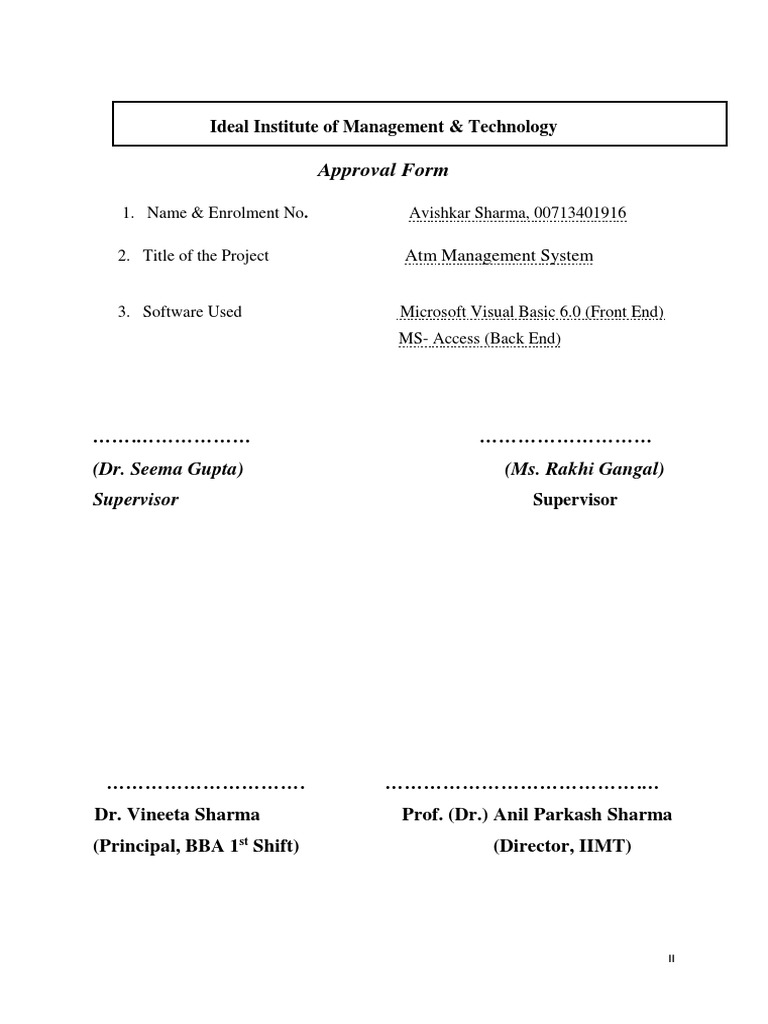 Approval Form: Ideal Institute of Management & Technology | PDF | Software Engineering | Computing
