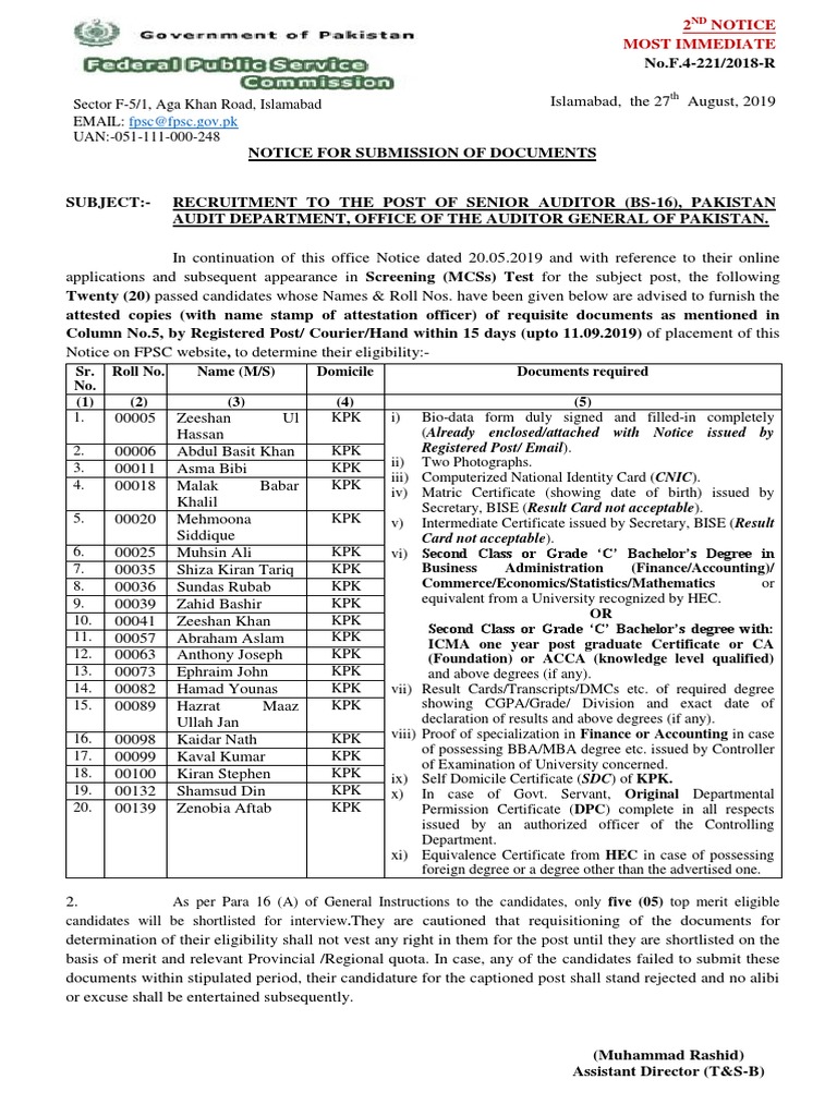FPSC@FPSC - Gov.pk: 2 Notice Most Immediate | PDF | Academia ...