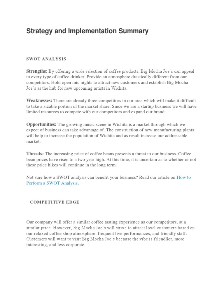 Strategy and Implementation Summary: Swot Analysis | PDF | Point Of ...
