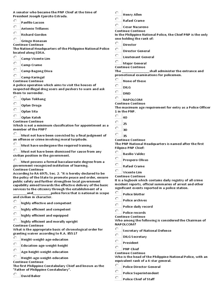 PNP History Sample Exam | PDF | Police | Government Related Organizations