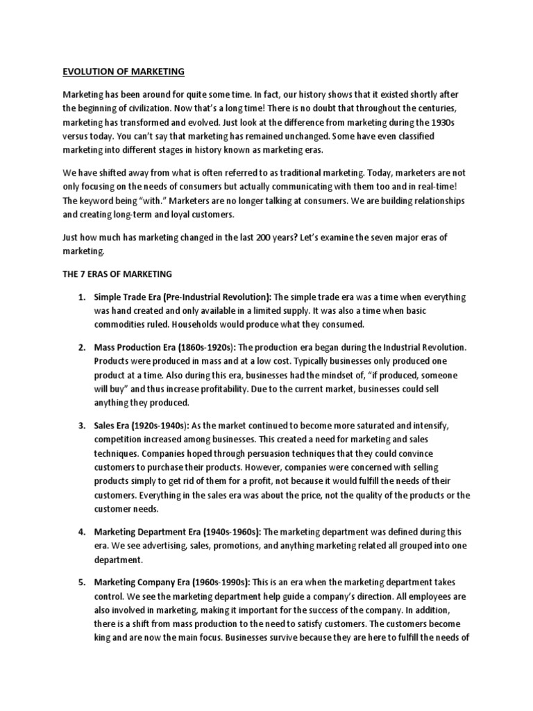 Evolution of Marketing | PDF | Customer | Marketing