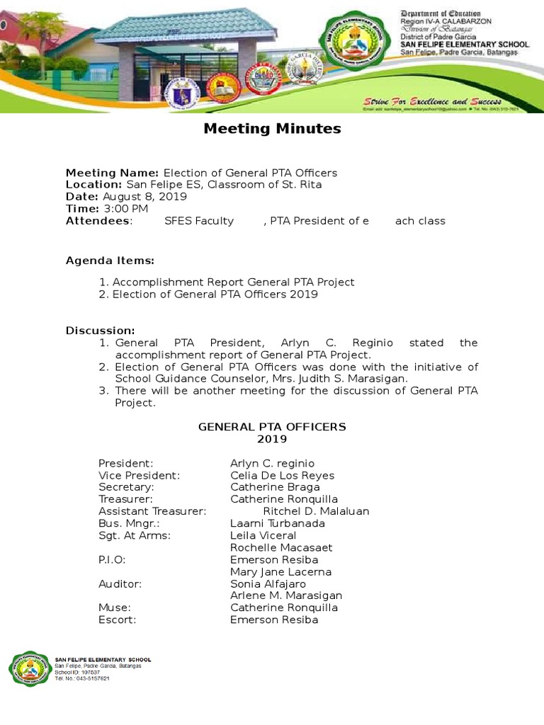 Meeting Minutes Election of Gen Pta Officers | PDF