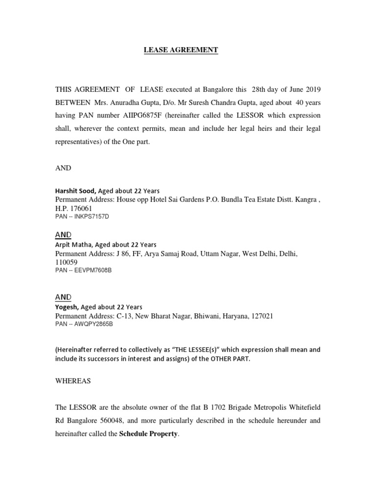 Draft - Lease Agreement - B1702 | PDF | Lease | Property