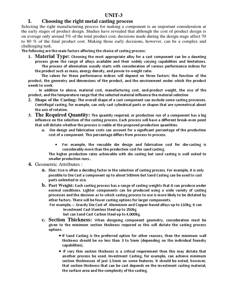 UNIT-3 Notes | PDF | Casting (Metalworking) | Foundry