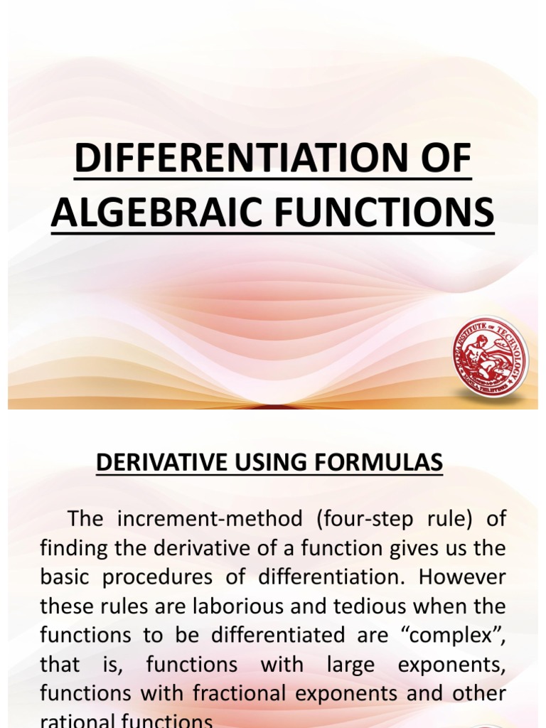 Lesson 4 - DIFFERENTIATION OF ALGEBRAIC FUNCTIONS | PDF | Derivative | Calculus