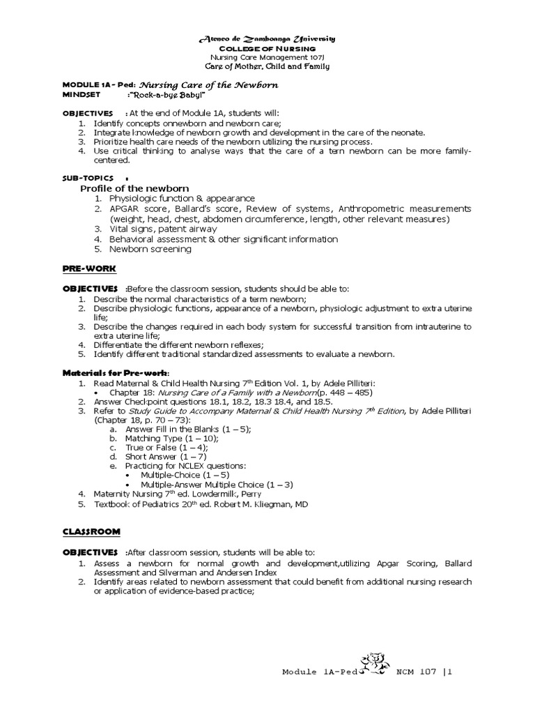 MODULE 1A Ped Profile of The Newborn | PDF | Infants | National Council ...