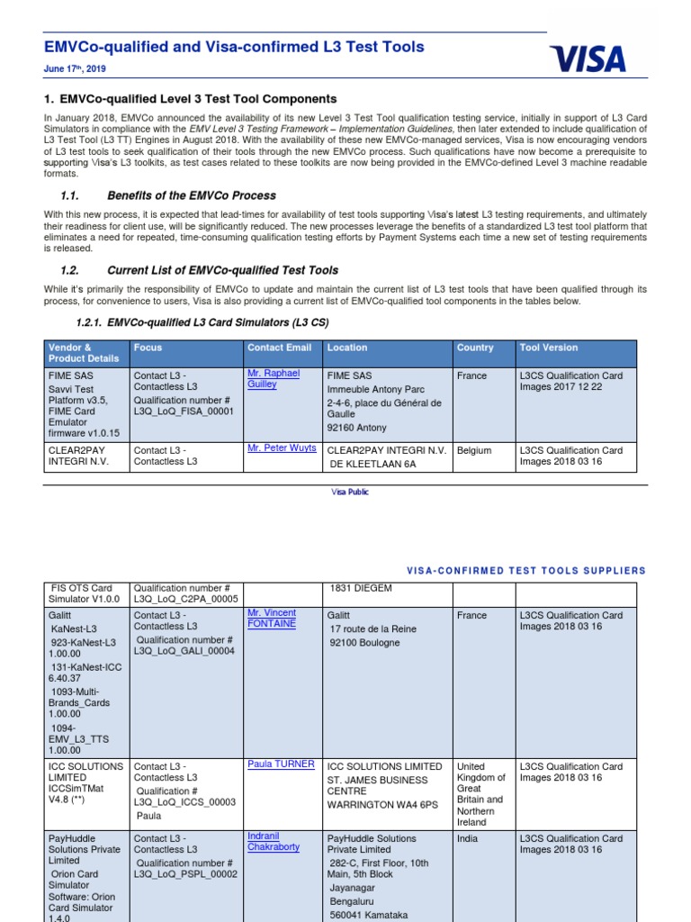 EMVCo-qualified and Visa-Confirmed Test Tools | PDF | Smart Card ...