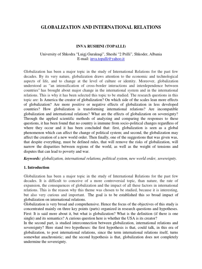 Globalization and International Relations | PDF | Globalization ...