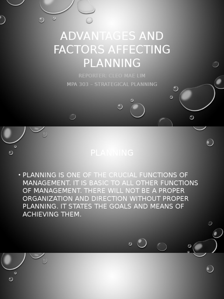Advantages and Factors Affecting Planning | PDF | Resource | Planning