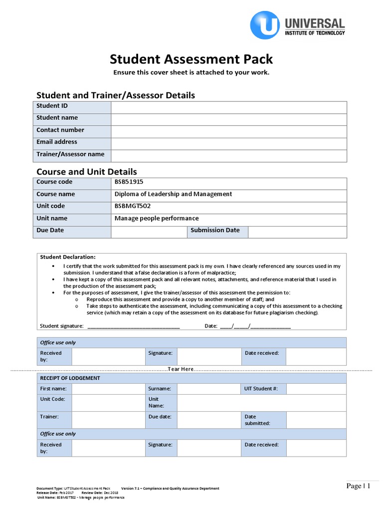 Student Assessment Pack: Student and Trainer/Assessor Details | PDF ...