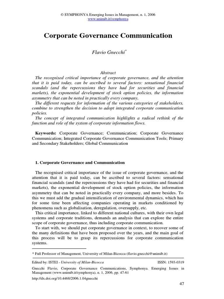 Corporate Governance Communication | PDF | Corporate Governance ...