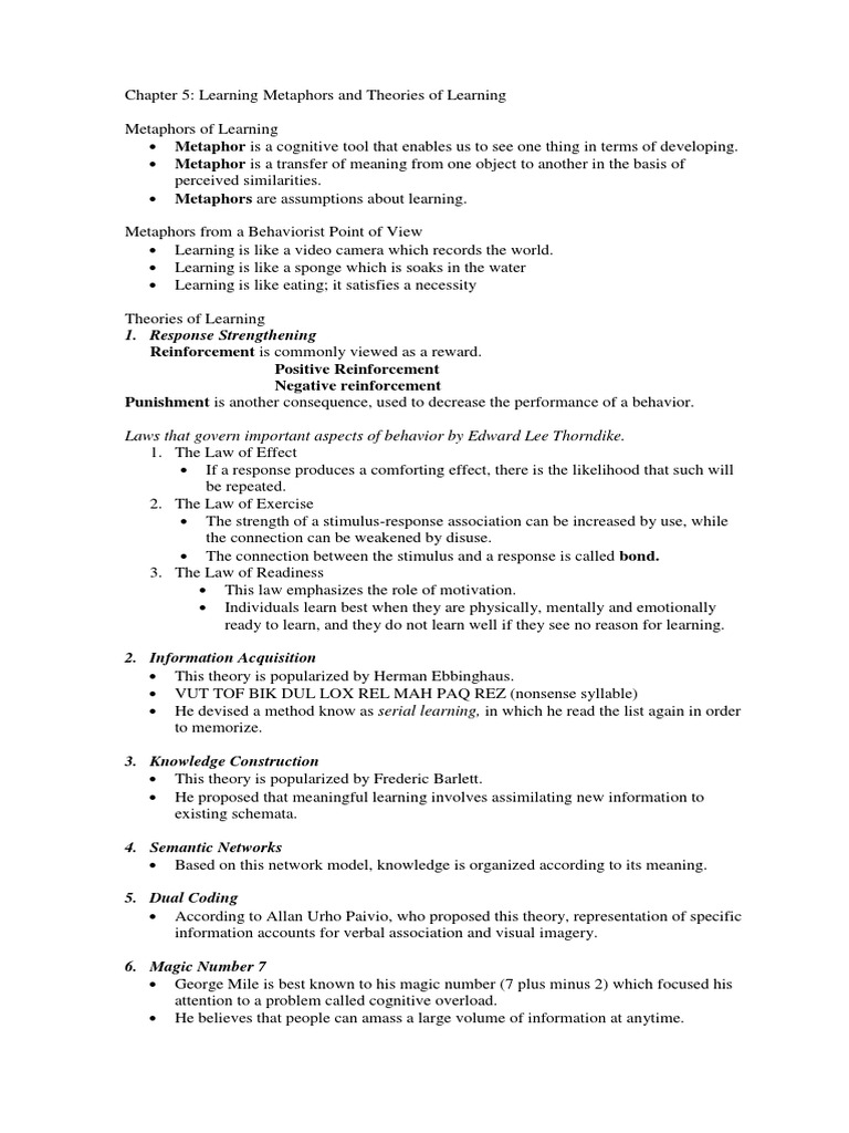 Learning Metaphors and Theories Overview | PDF | Behaviorism | Learning