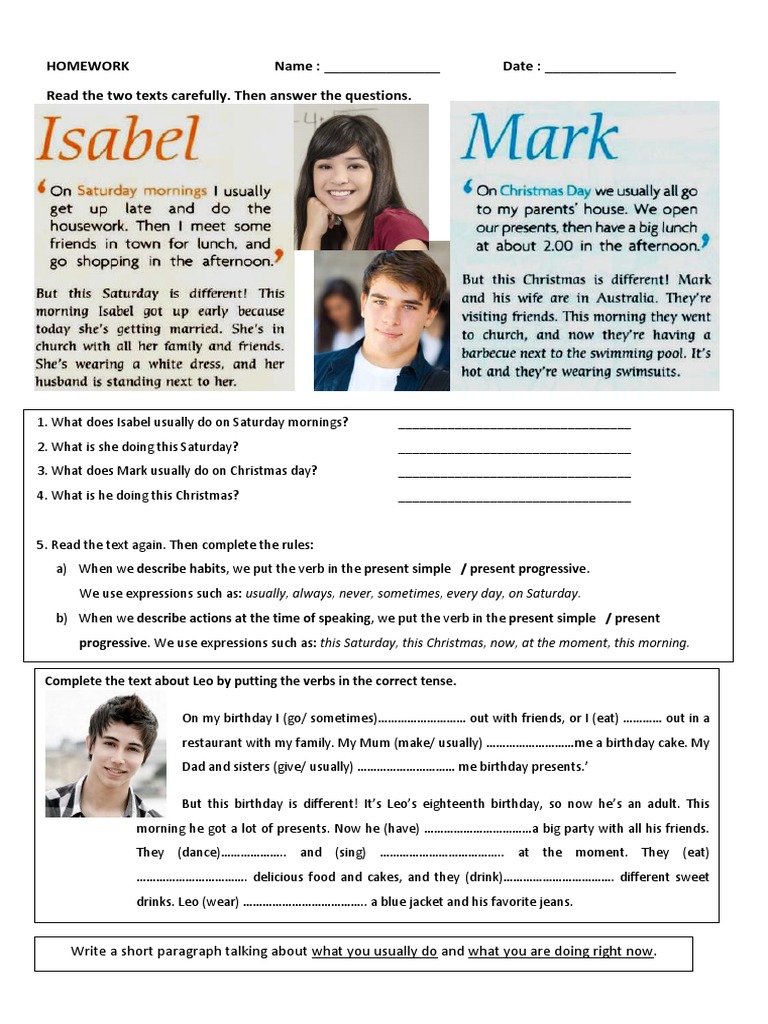 Reading Comprehension Grammar Simple Present Vs Continuous | PDF