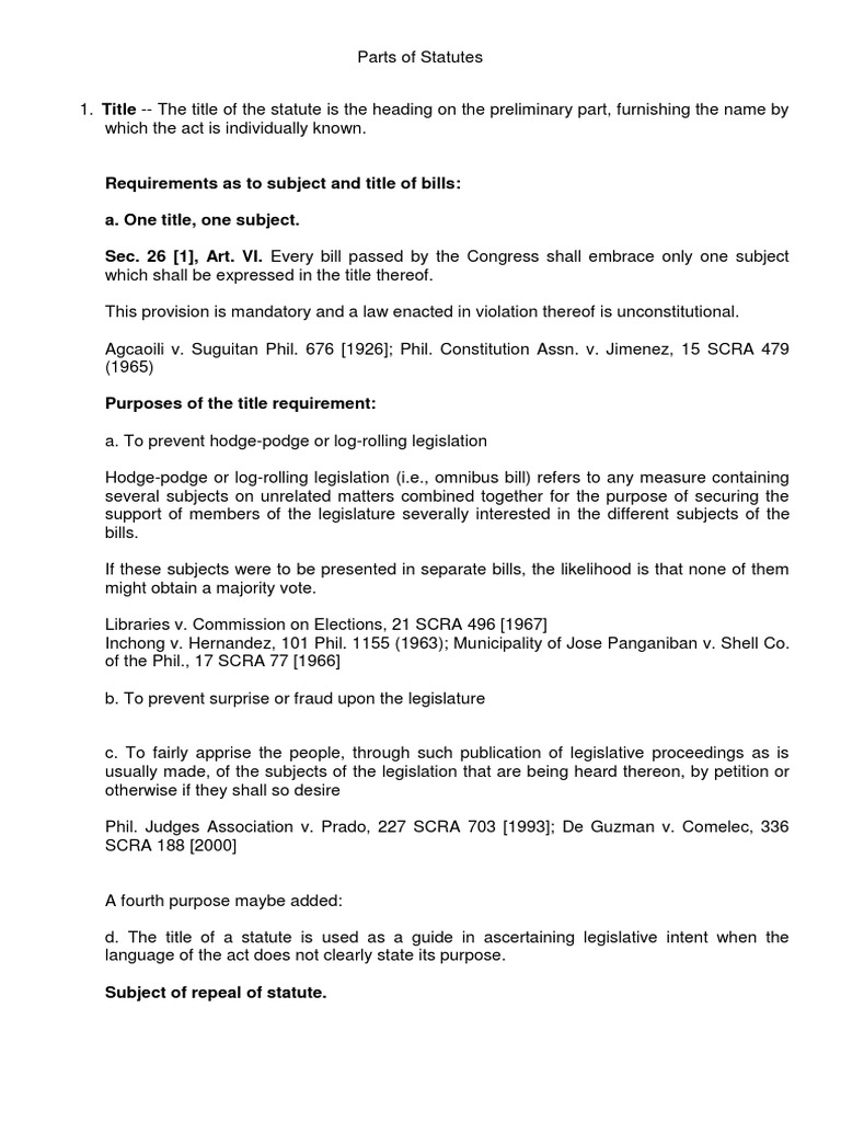 Parts of Statutes Notes For Report | PDF | Repeal | Bill (Law)