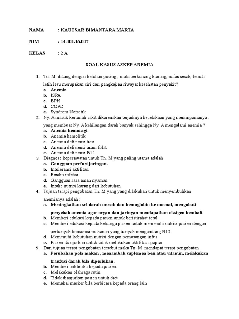 Askep Anemia (Soal) | PDF
