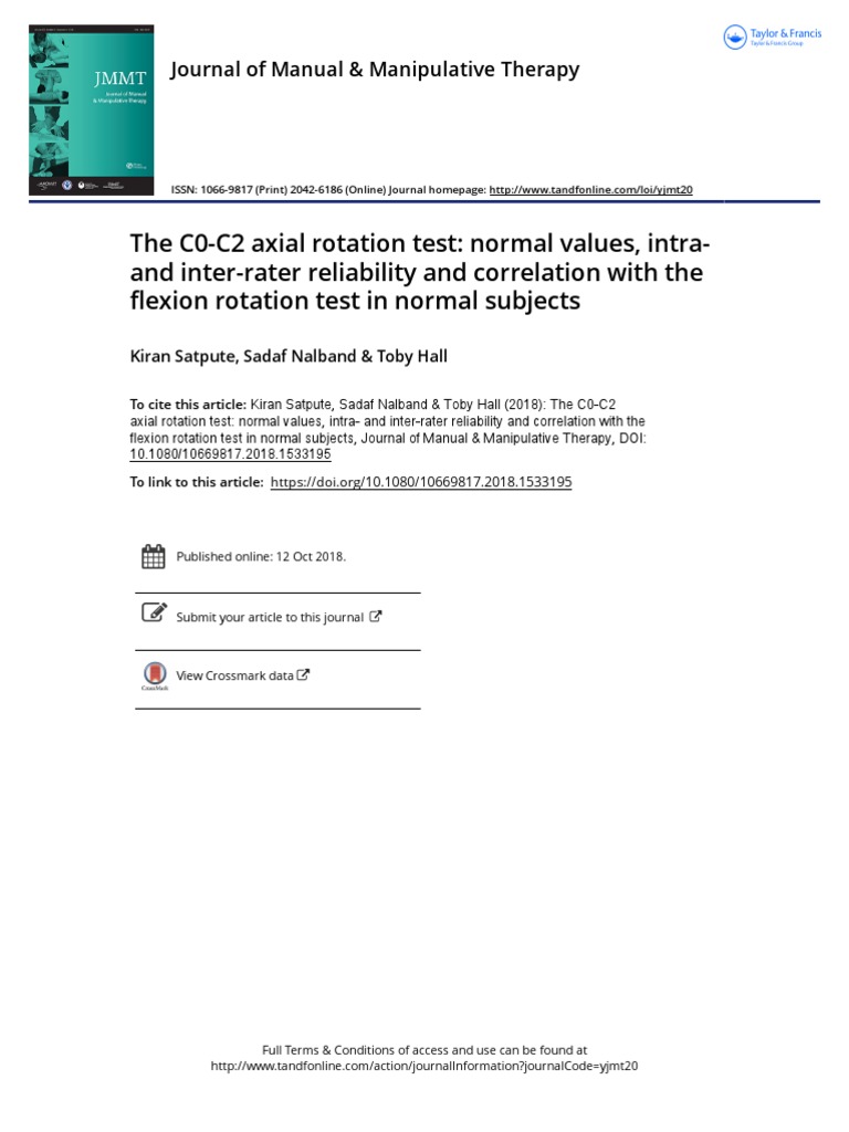 The C0-C2 Axial Rotation Test - Normal Values, Intra - and Inter-Rater ...