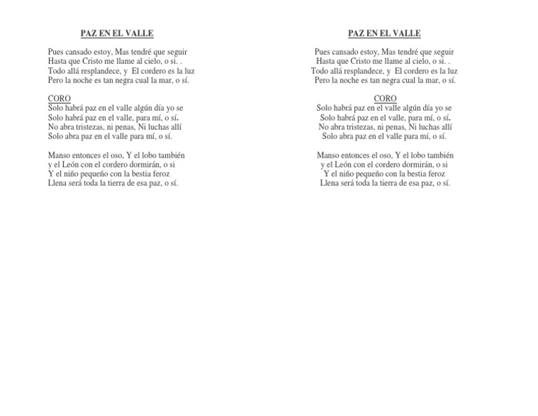 Paz en El Valle Letra | PDF