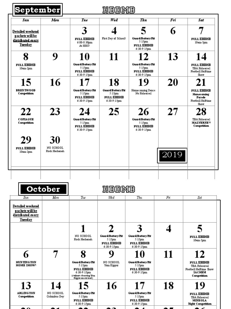 HBDMB Fall Schedule 2019 | PDF | Jewish Observances | Jewish Law And ...