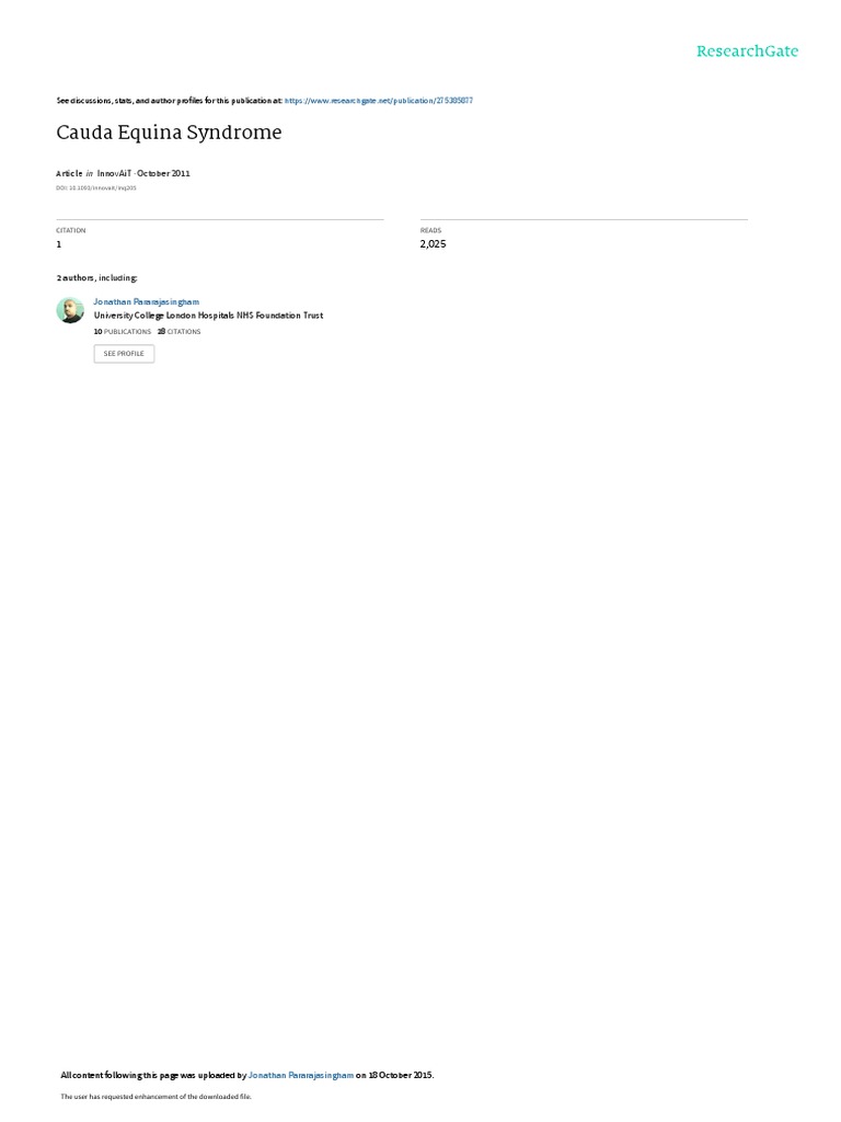 Cauda Equina Syndrome: Innovait October 2011 | PDF | Urinary ...