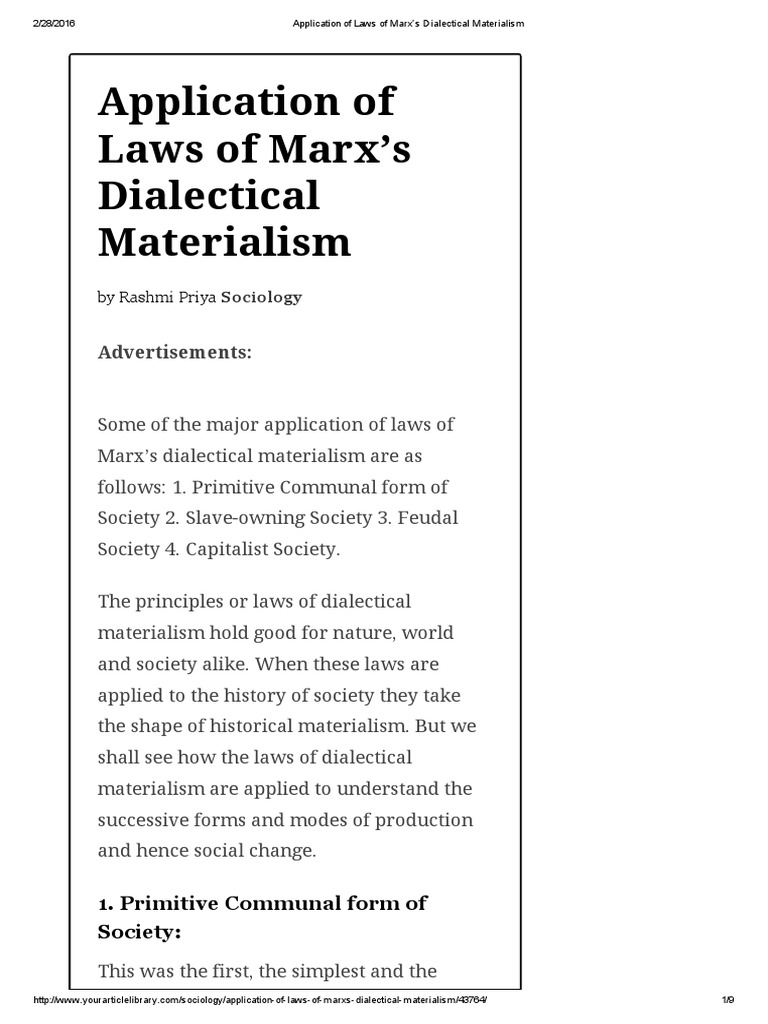 Application of Laws of Marx's Dialectical Materialism | PDF | Communism ...