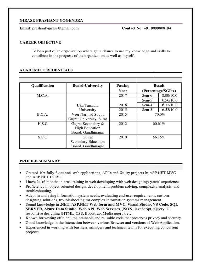 PrashantGirase Resume | PDF | Web Application | Microsoft Visual Studio