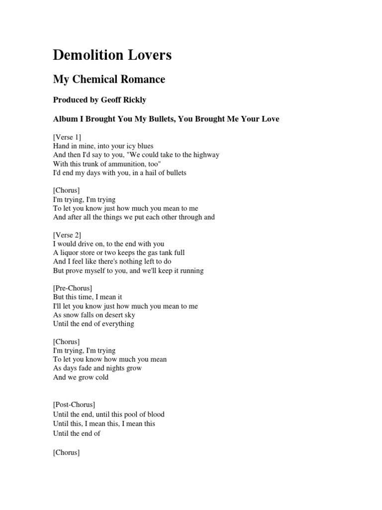Demolition Lovers: My Chemical Romance | PDF