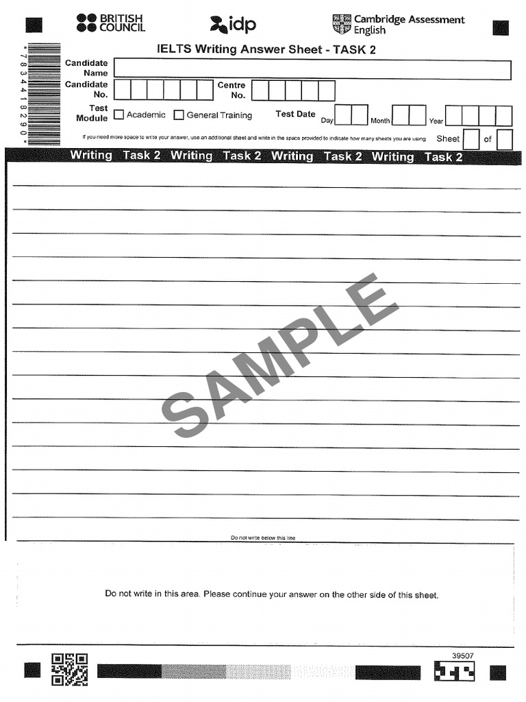 Writing Answer Sheet Task 2 Sample | PDF