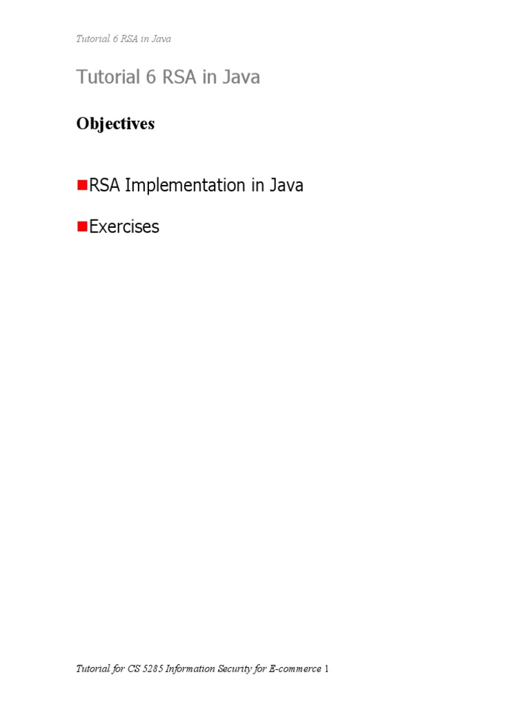 Tutorial 6 RSA in Java: Objectives | PDF | Public Key Cryptography ...