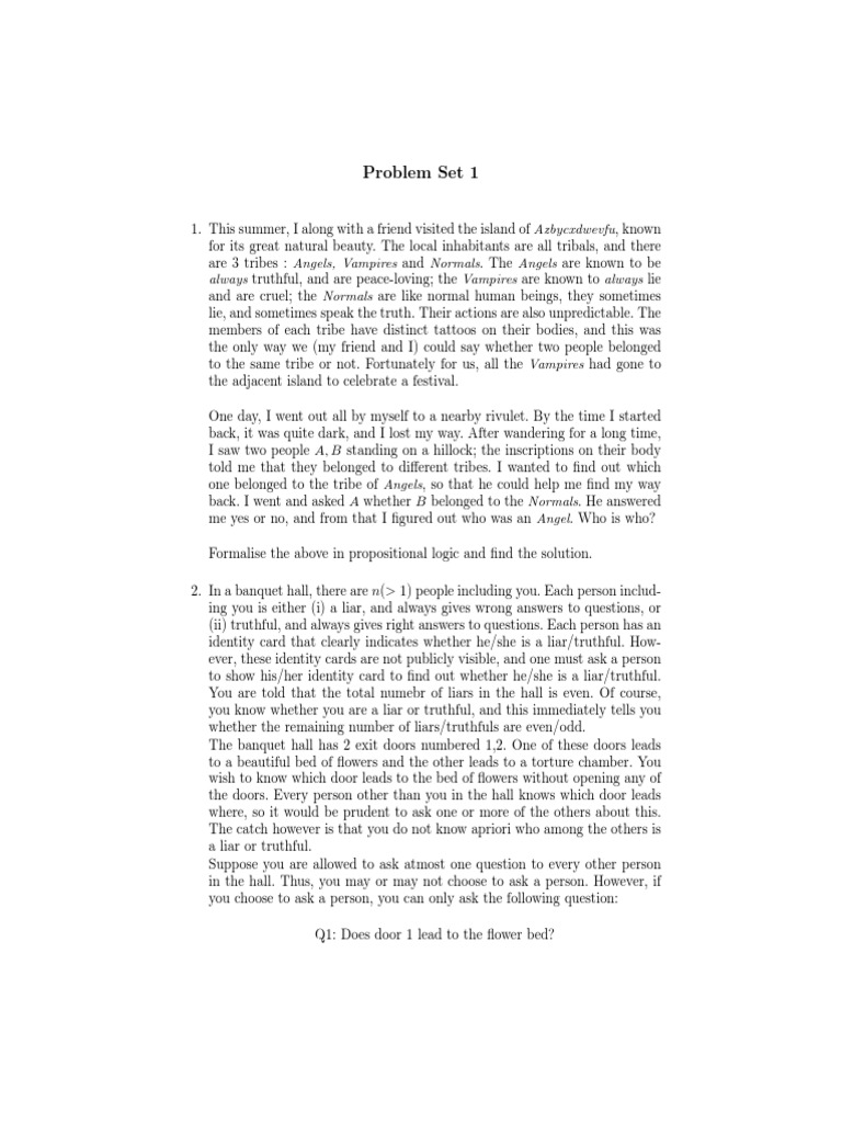 Problem Set 1 | PDF | Mathematical Logic | Formalism (Deductive)