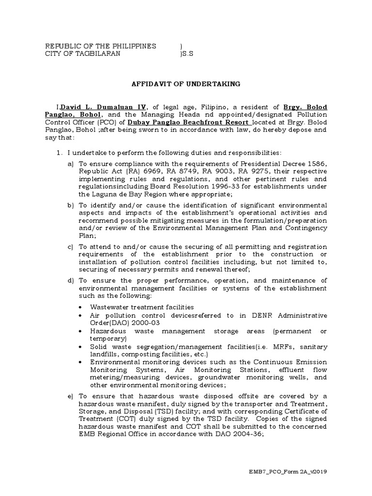 Form 2A Joint Undertaking Cat A Owner Manager | PDF | Environmental ...