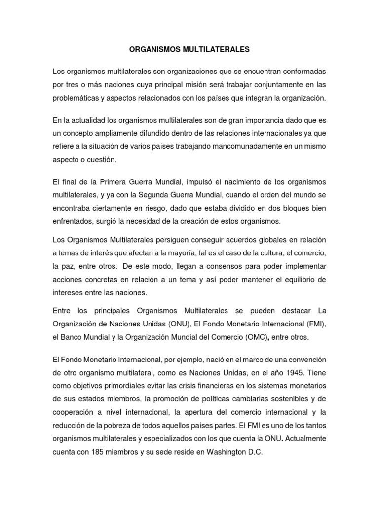 Organismos Multilaterales | PDF | Fondo Monetario Internacional ...
