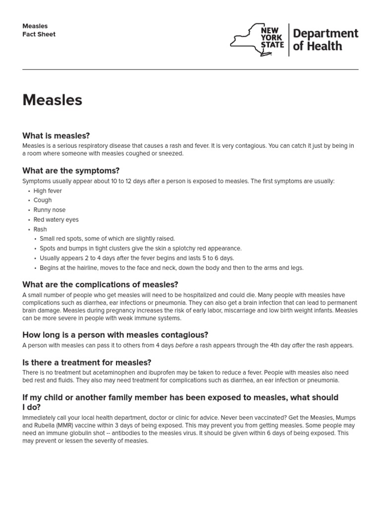 Measles Fact Sheet: Symptoms, Prevention, Vaccine Requirements | PDF ...