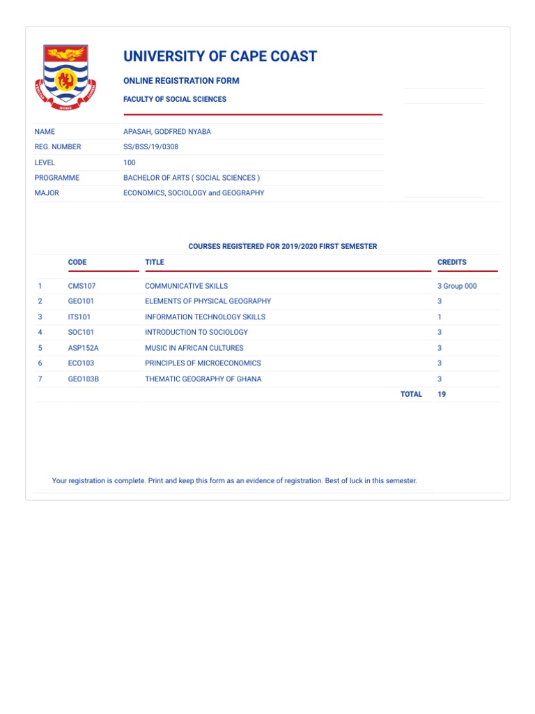 UCC Online Course Registration Form | PDF