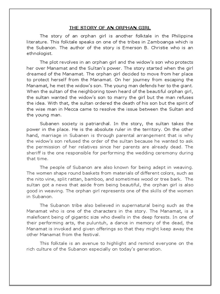 Subanon Folktale: The Orphan Girl's Journey | PDF